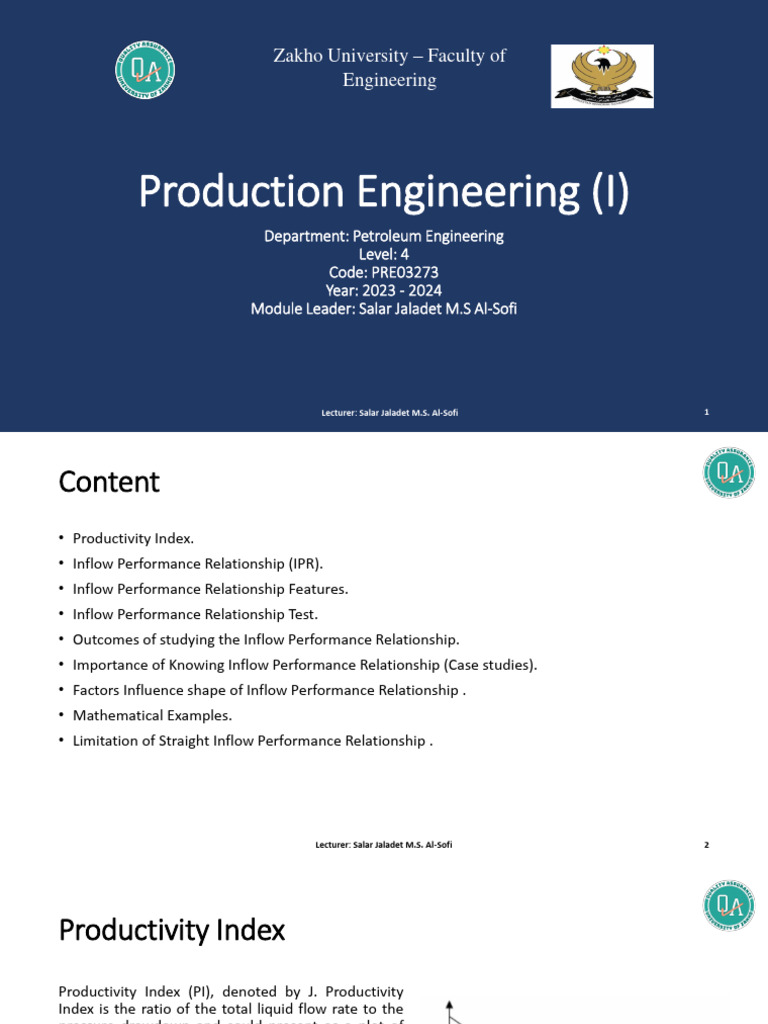03 Lecture 3 - Productivity Index (PI) & Inflow Performance Relationship (IPR) | Download Free ...