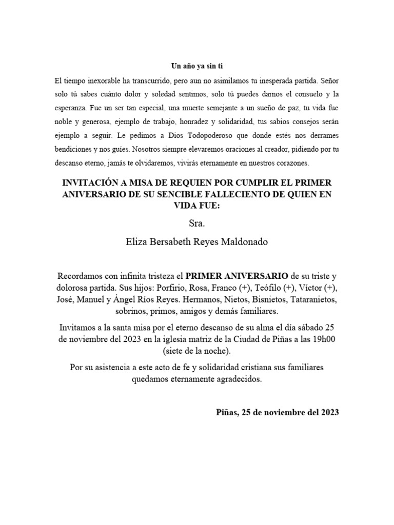 Misa Aniversario Sra. Eliza Reyes | PDF | Arte