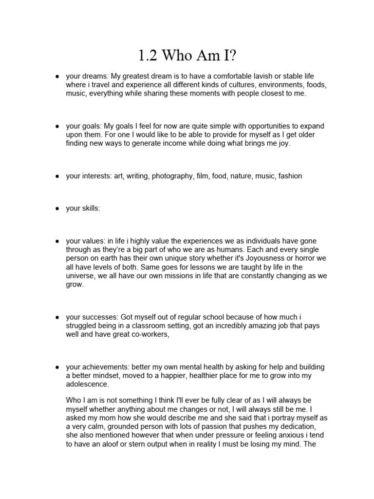 1.2 Who Am I? | PDF | Experience | Behavioural Sciences