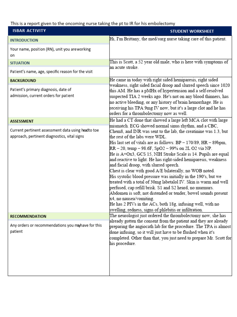 Isbar Stroke | Download Free PDF | Stroke | Cardiovascular System
