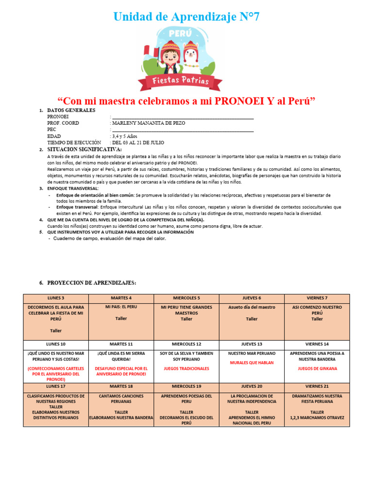 UNIDAD DE APRENDIZAJE N° 7 (3) | PDF | Perú | Aprendizaje