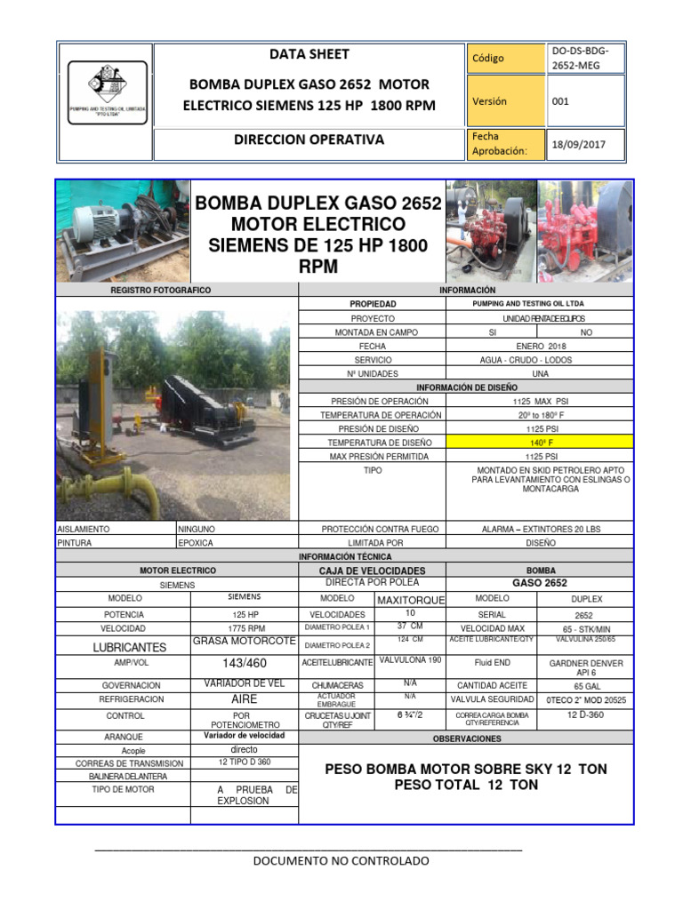 DATA-SHEET-GASO-2652-ELECTRICA | PDF | Mecánica | Bienes manufacturados