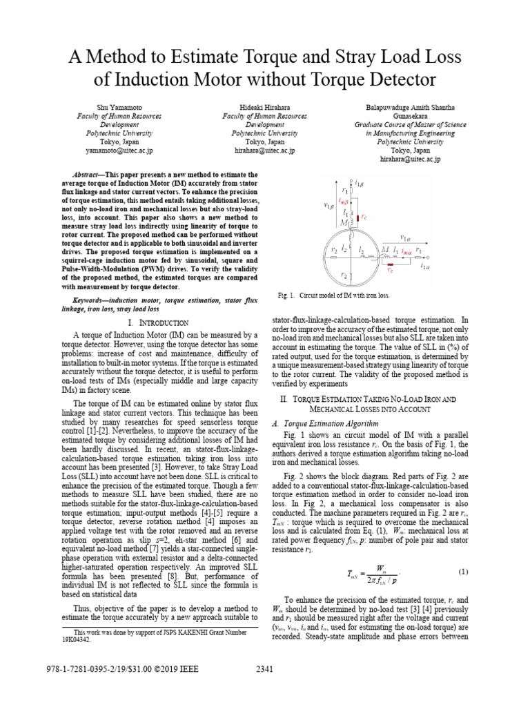 ECCE.2019.A Method To Estimate Torque and Stray Load Loss of Induction Motor Without Torque ...