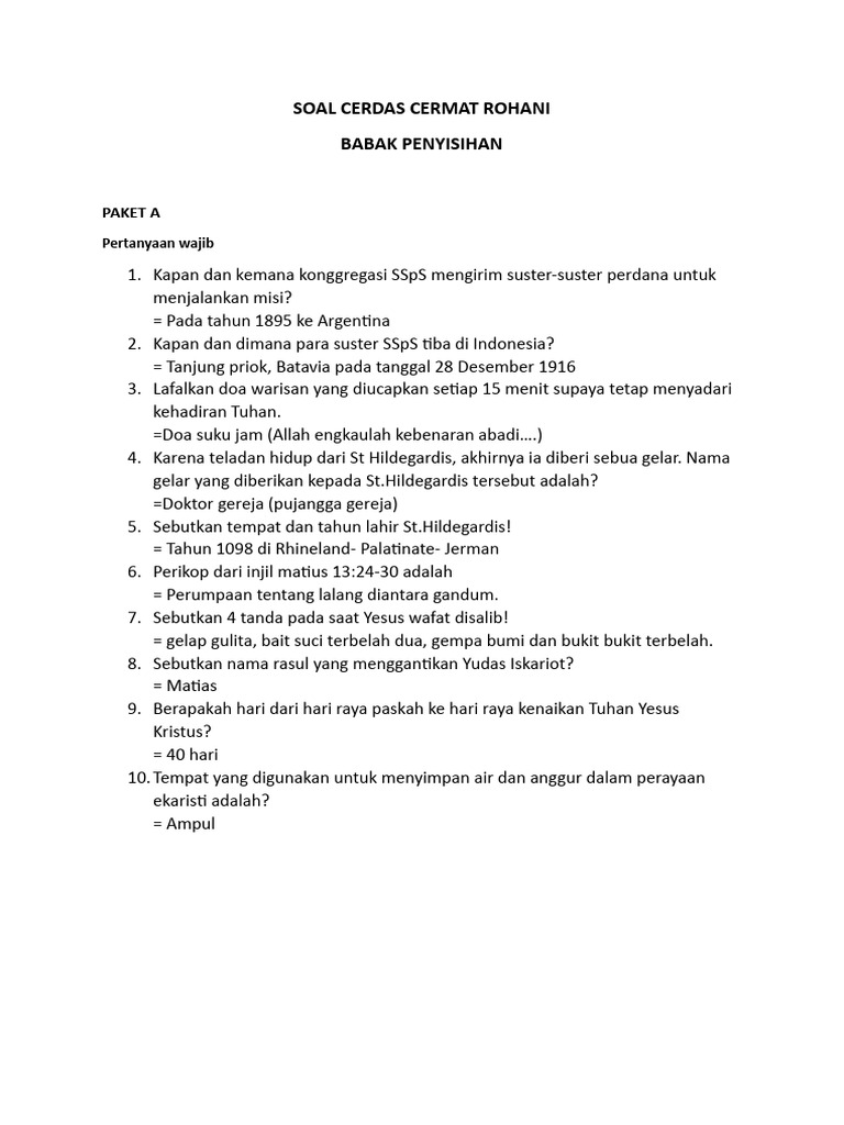 Soal Cerdas Cermat Rohani Katolik | PDF