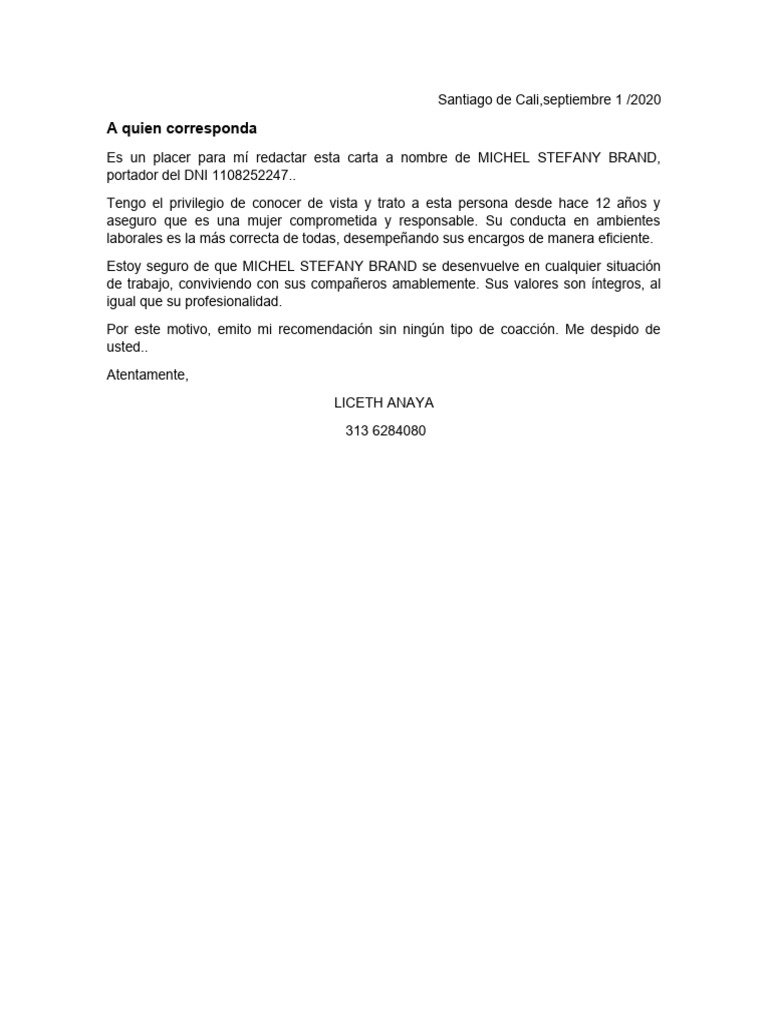 Carta de recomendación personal para Michel Brand | PDF | Crecimiento ...