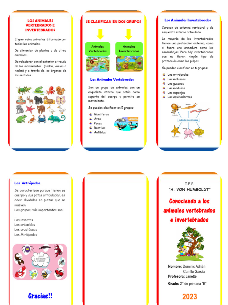 Triptico de Los Animales Vertebrados e Invertebrados | PDF ...