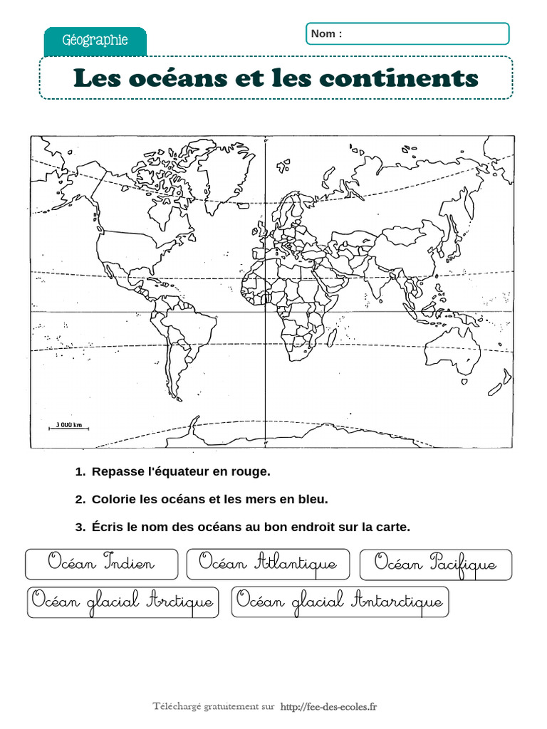 Exercices sur continents et océans | PDF | Voyages | Études des langues ...