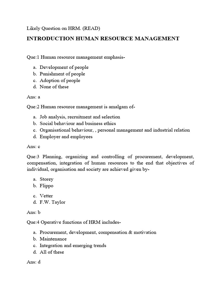 Introduction Human Resource Management Pdf Human Resource