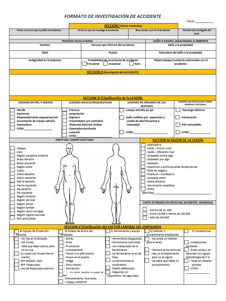 Formato de Investigación de Accidentes | PDF | Emergencias Médicas ...