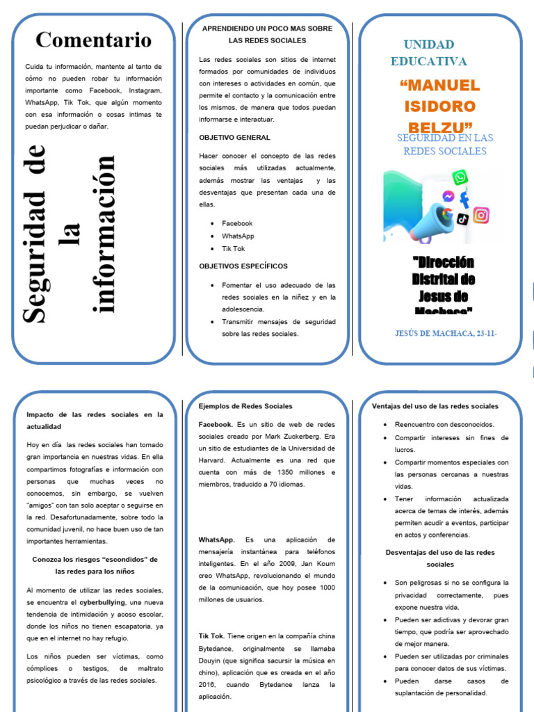 Triptico Redes Sociales | PDF | Facebook | Servicio de redes sociales