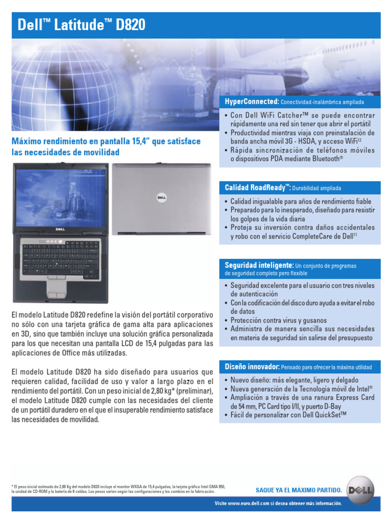 Latitude - D820 - Ficha Tecnica | PDF | Dell | Banda ancha móvil
