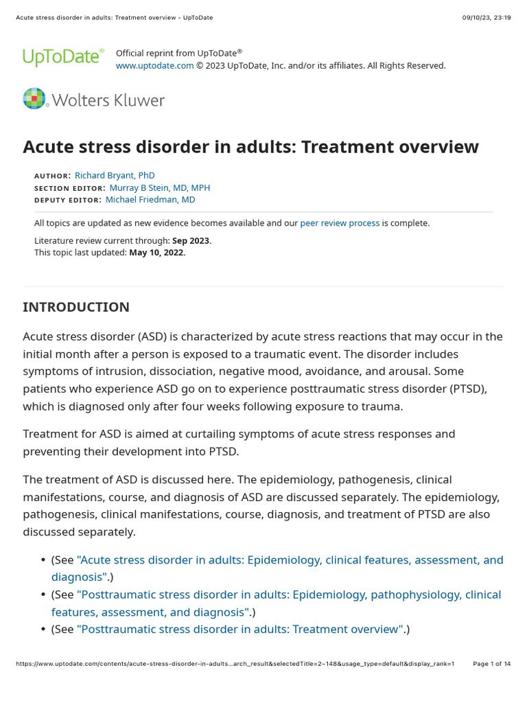Acute Stress Disorder in Adults: Treatment Overview - UpToDate | PDF ...