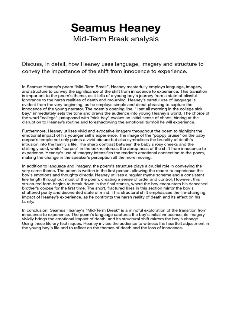 Mid-Term Break Analysis | PDF | Poetry