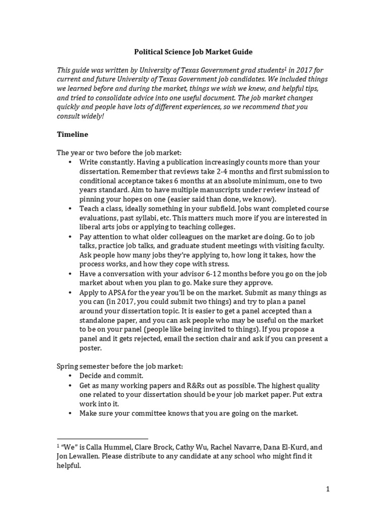 Political Science Job Market Guide | PDF | Mentorship | Thesis