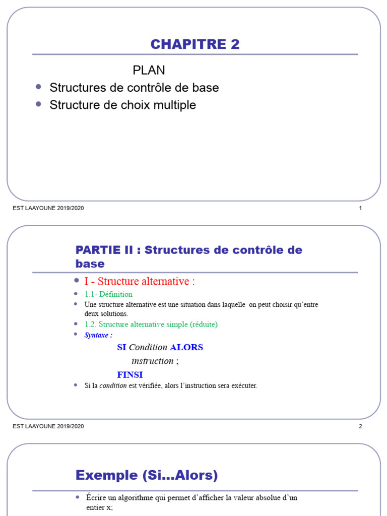 Chapitre2 Est | PDF | Structure de contrôle | Informatique