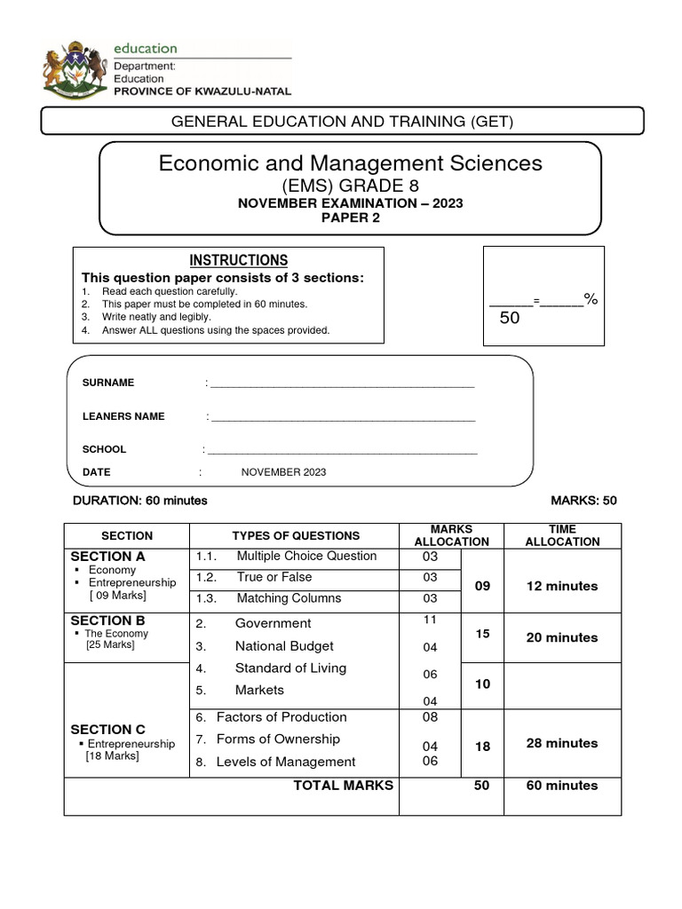 Ems P2 8 Question Paper Final 2023 | PDF | Labour Economics | Market ...