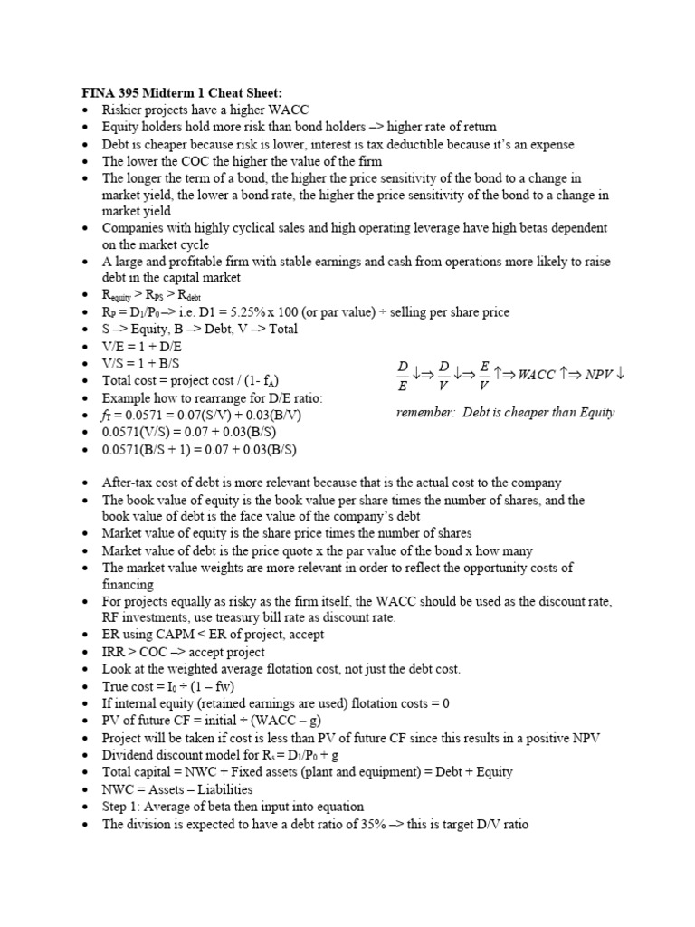 395 Midterm 1 Cheat Sheet | PDF | Discounting | Equity (Finance)