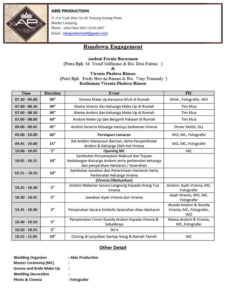 Rundown Lamaran - Andoni & Virenia | PDF Rundown Lamaran - Andoni & Virenia | PDF