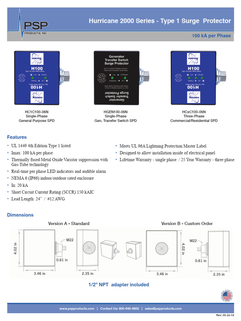 Hurricane 2000 Type 1 Spec Sheet 1 | PDF | Equipment | Electric Power