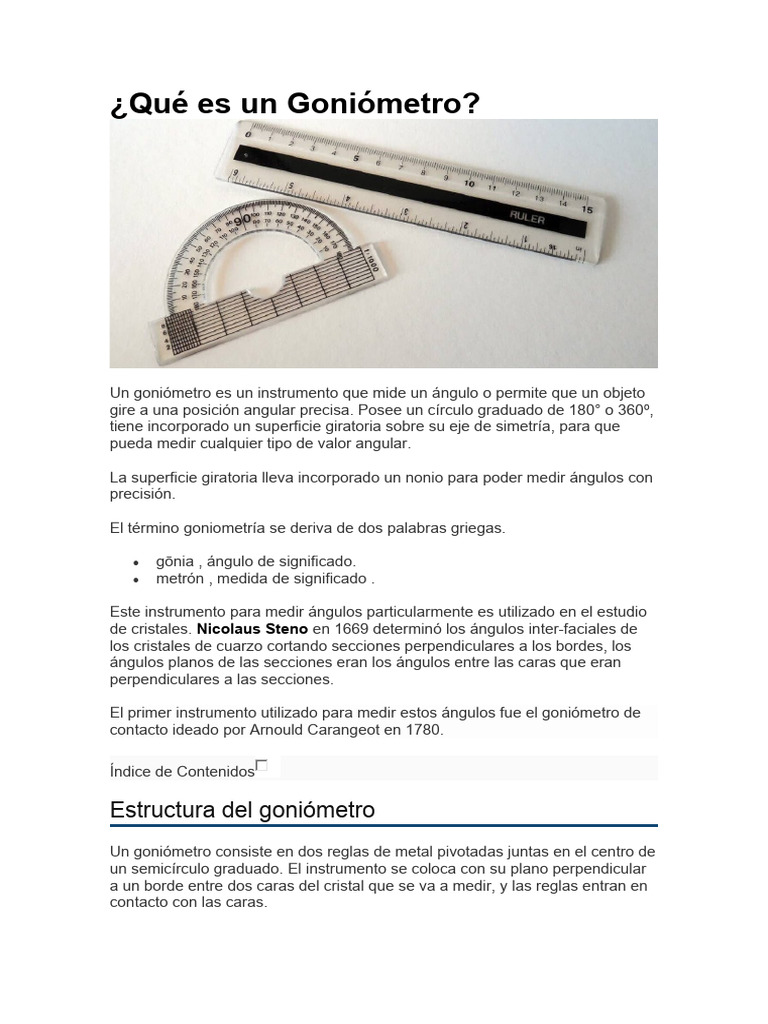 Uso y tipos de goniómetro en mediciones | PDF | Ángulo | Medición