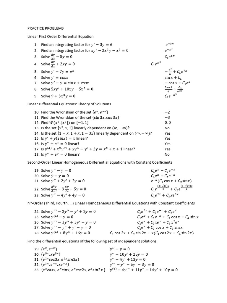 D.E MTH 210 Answers Practice (Based On OBJ) | PDF | Laplace Transform ...