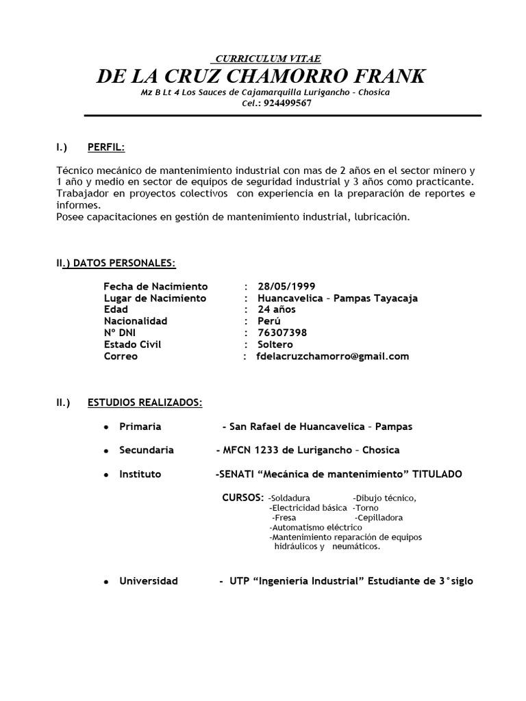 Frank. CV 2023 X | PDF | Soldadura | Construcción