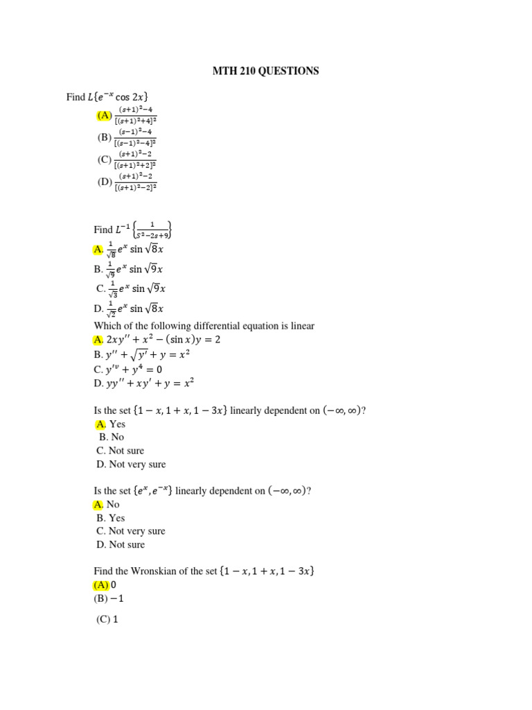 D.E MTH 210 Exercise and Answers | PDF | Ordinary Differential Equation | Differential Calculus