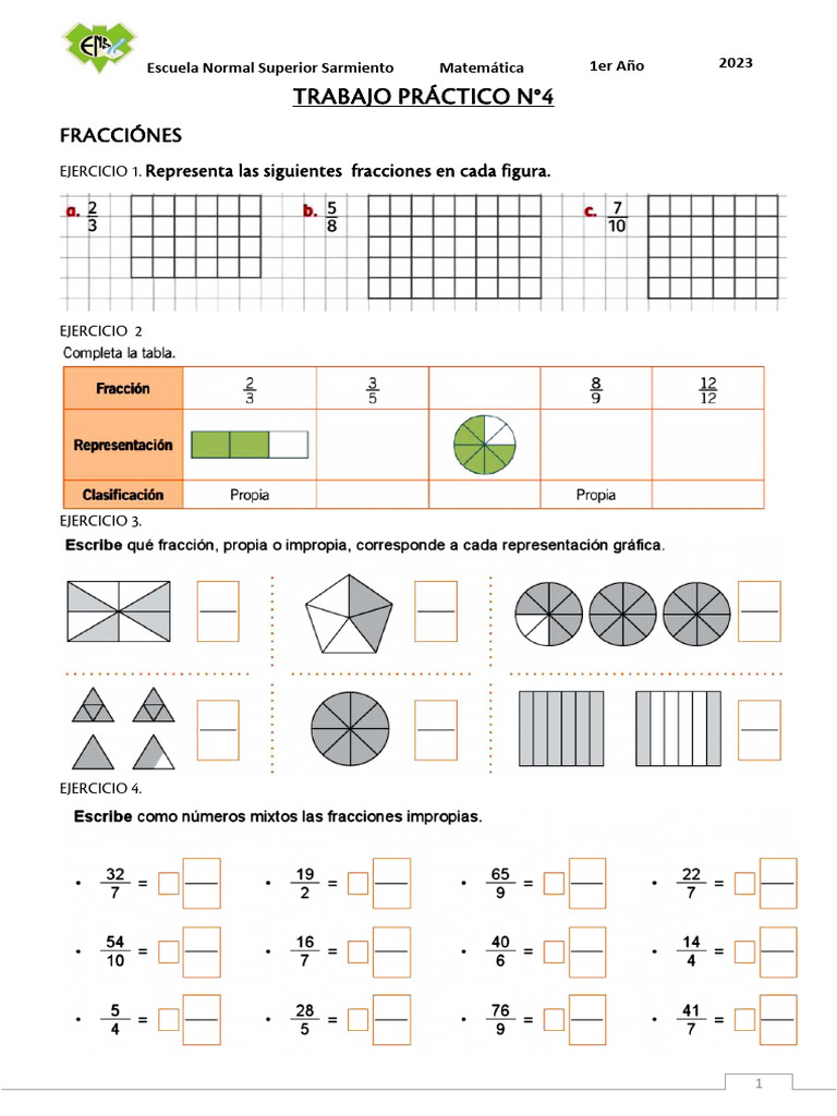 Hojas De Trabajo De Partes, Enteros Y Fracciones, Cuarto Grado Eureka