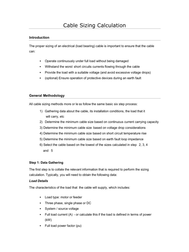 Cable Size Calculation | PDF