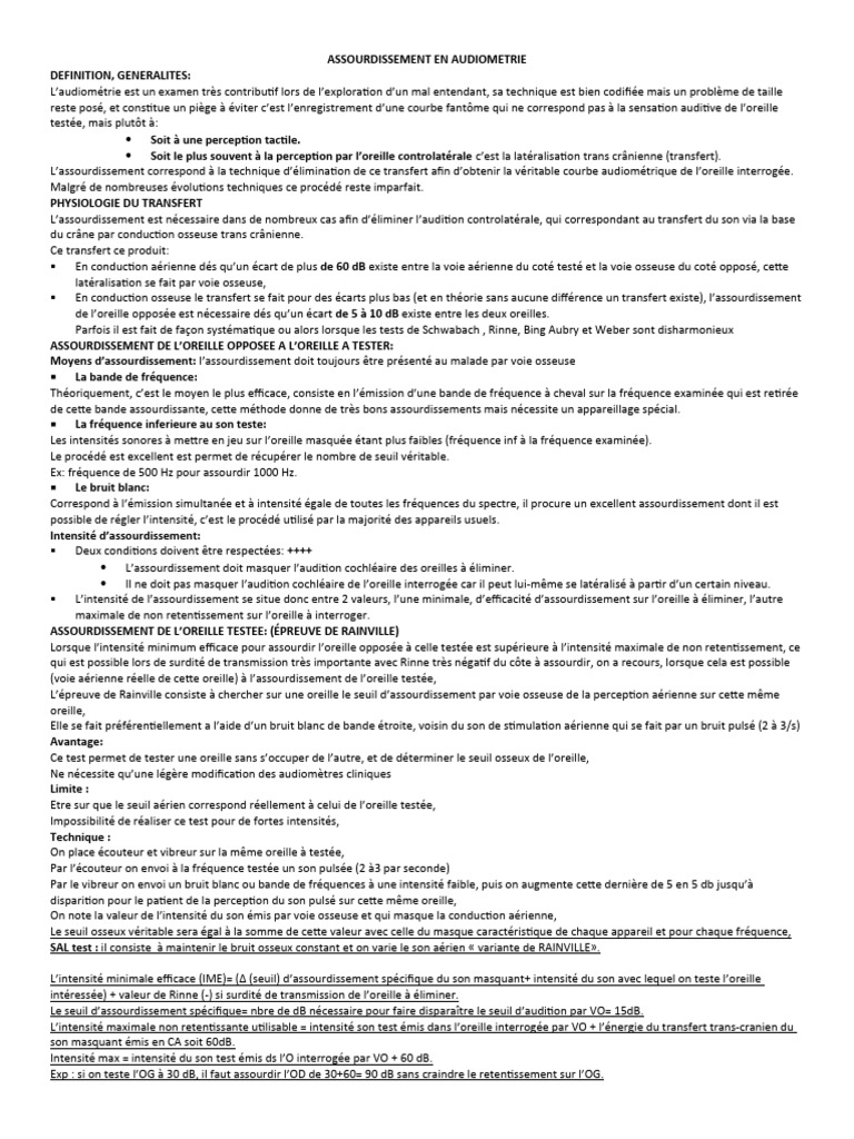 Assourdissement en Audiométrie | PDF | Neurologie | Audiologie