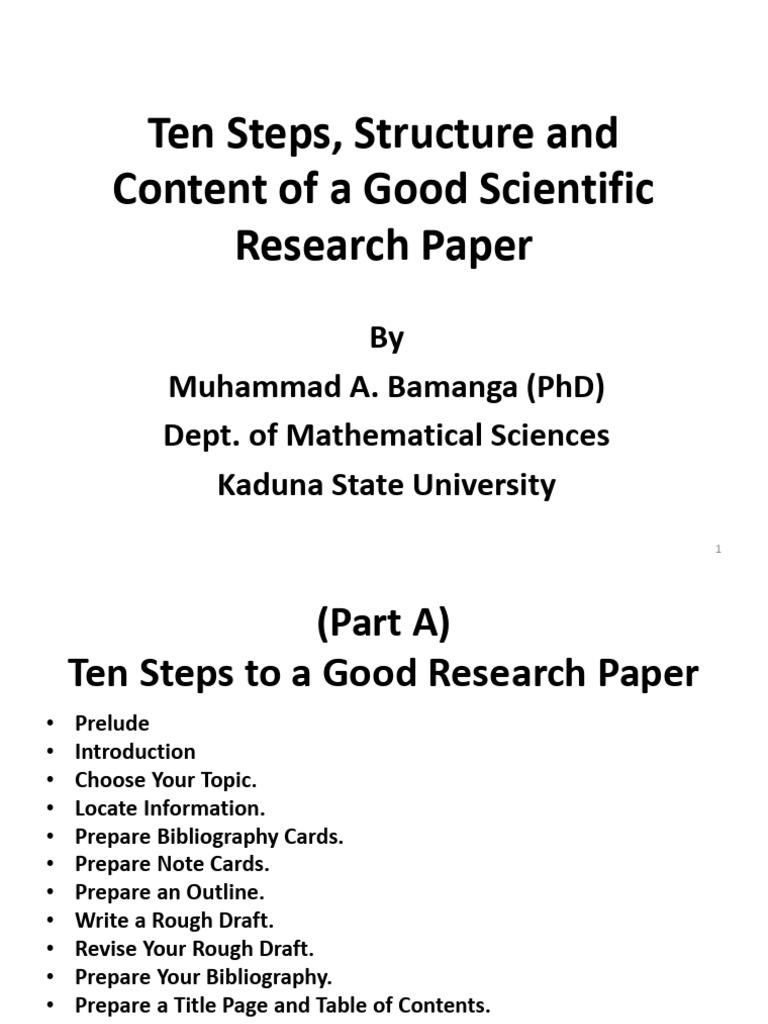 BAMANGA - Steps - Structure and Content of A Good Research Paper | PDF ...