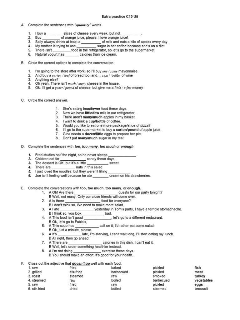 c10 Unit 5 Extra Practice | PDF | Salad | Barbecue