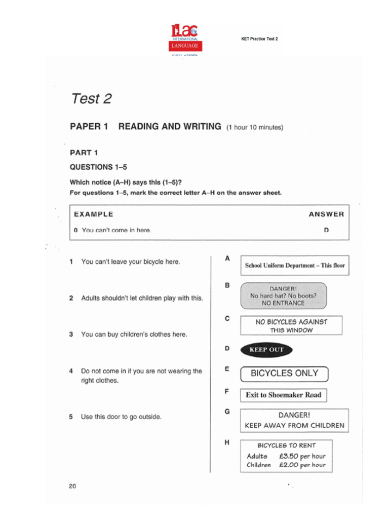KET Reading Test 2 | PDF