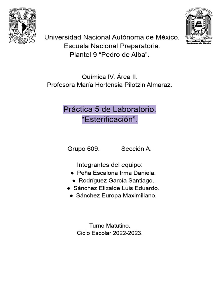 Practica 5 de Química | PDF | Ester | Etanol