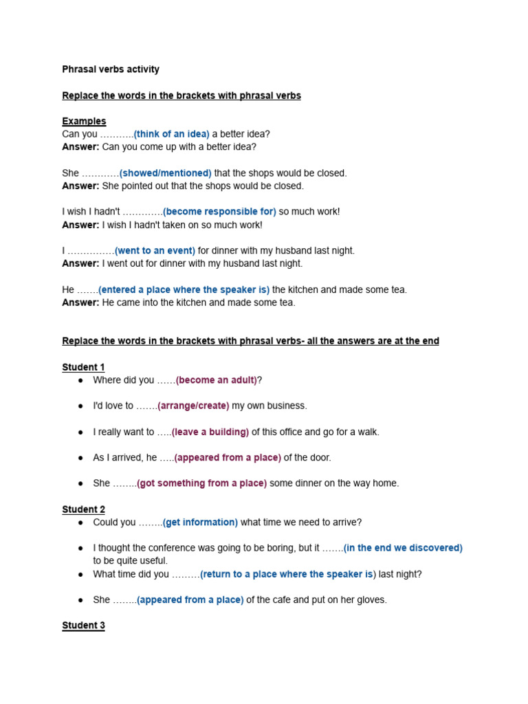 Phrasal Verbs Activity | PDF