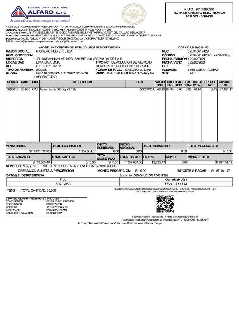 Archivo - 20108983583 7 FA02 0099825 | PDF | Bancario | Perú