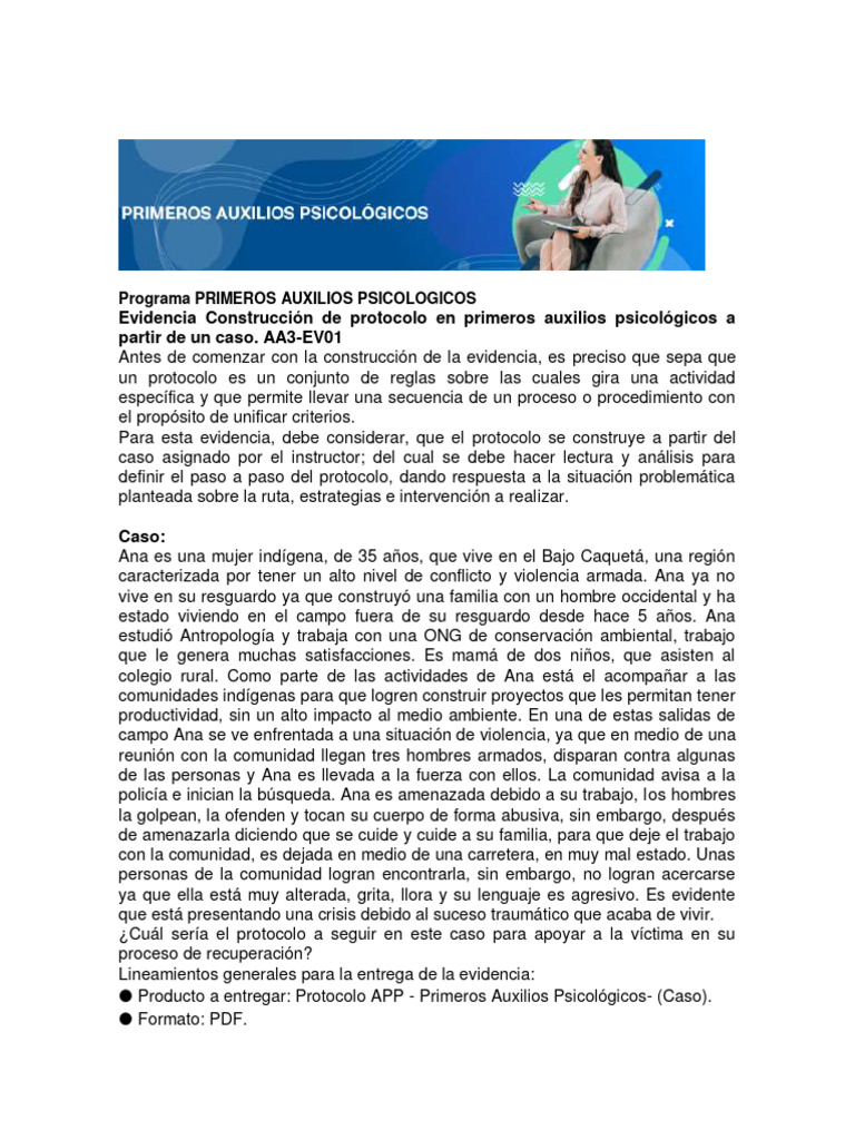 Construcción de Protocolo en Primeros Auxilios Psicológicos A Partir de Un Caso. AA3-EV01 | PDF ...