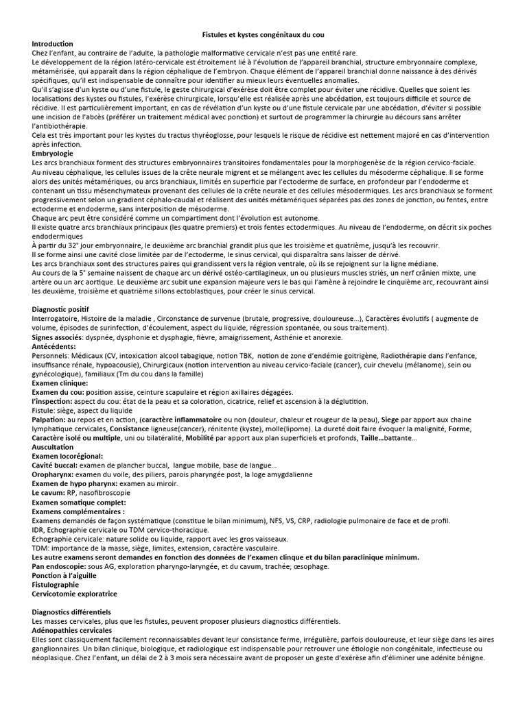 Kystes et fistules congénitaux du cou | PDF | Thyroïde | Thymus (anatomie)