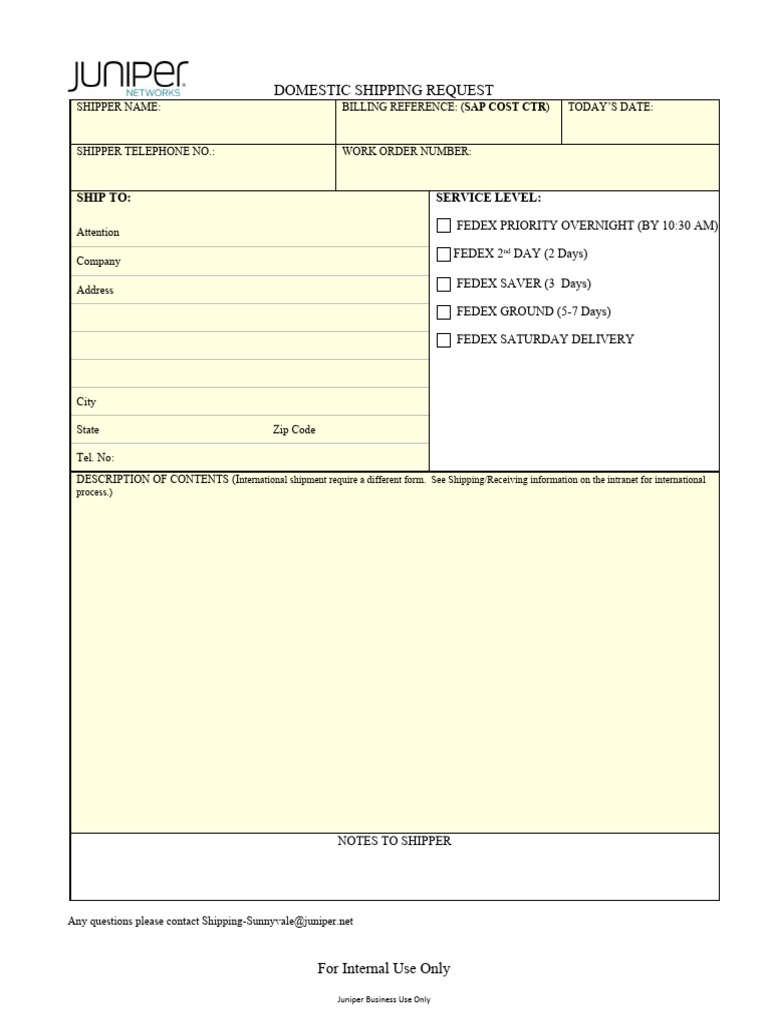 Shipping Form Domestic | PDF