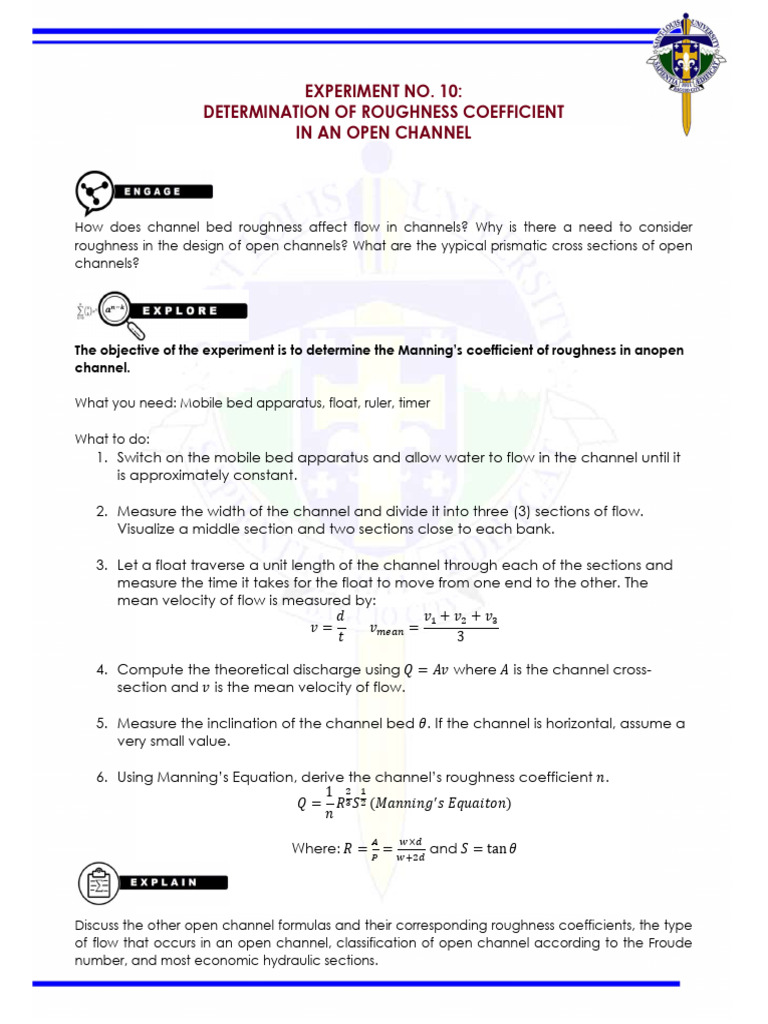 EXPT. 10 MANNINGS N | PDF | Fluid Dynamics | Dynamics (Mechanics)
