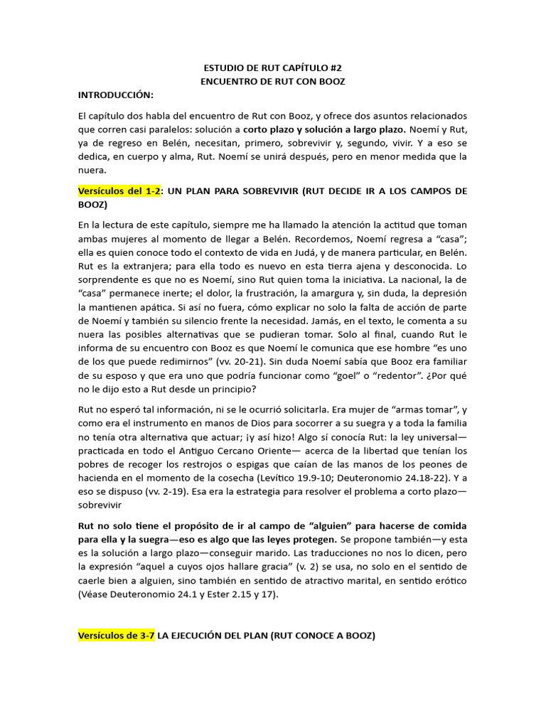 Estudio de Rut Capítulo #2 | PDF | Noemí (figura bíblica) | Contenido ...
