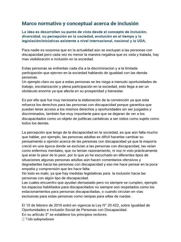 Marco Normativo y Conceptual Acerca de Inclusión | PDF | Invalidez | Inclusión (Educación)