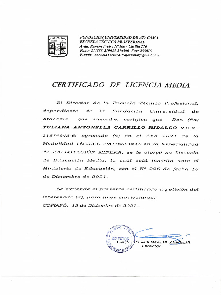 Certifica Do Lice Nci A Media | PDF