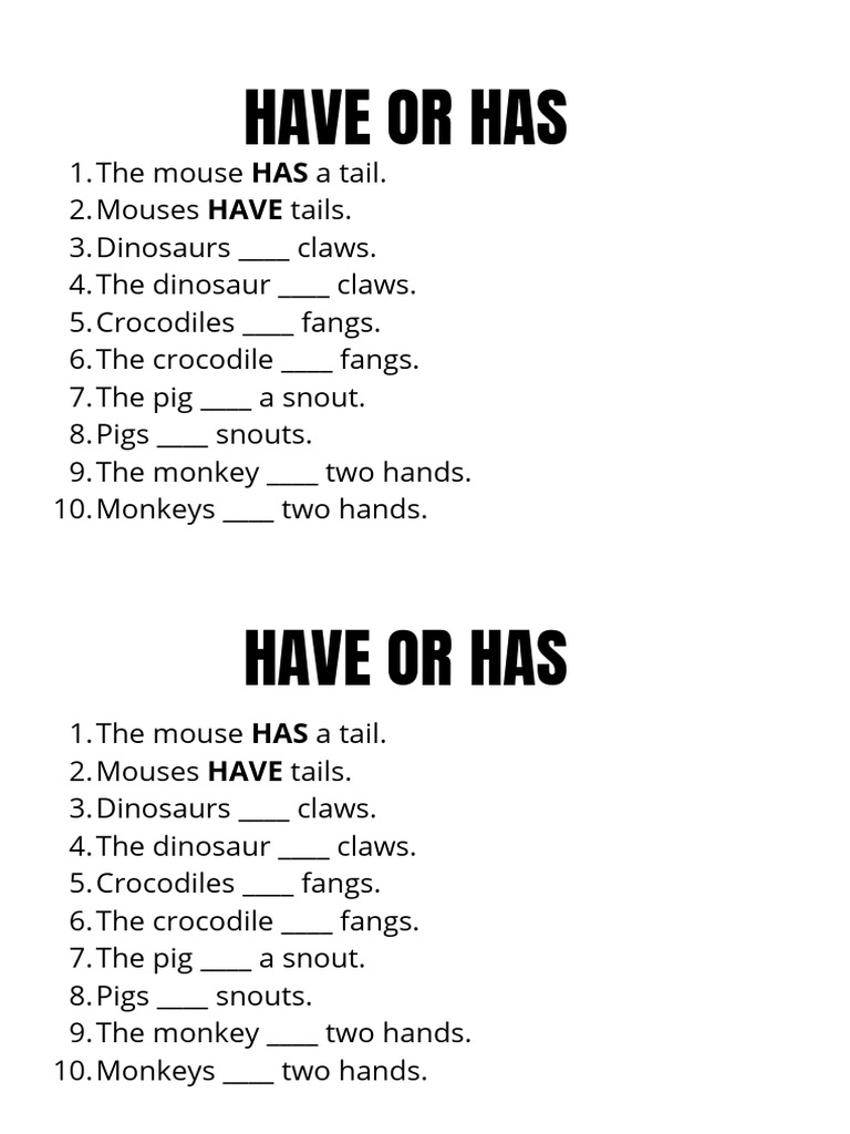 Understanding "Have" vs. "Has" Usage | PDF | Language Arts & Discipline ...