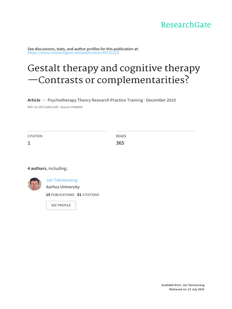 Gestalt-Cognitive - 2010 | PDF | Gestalt Therapy | Psychotherapy