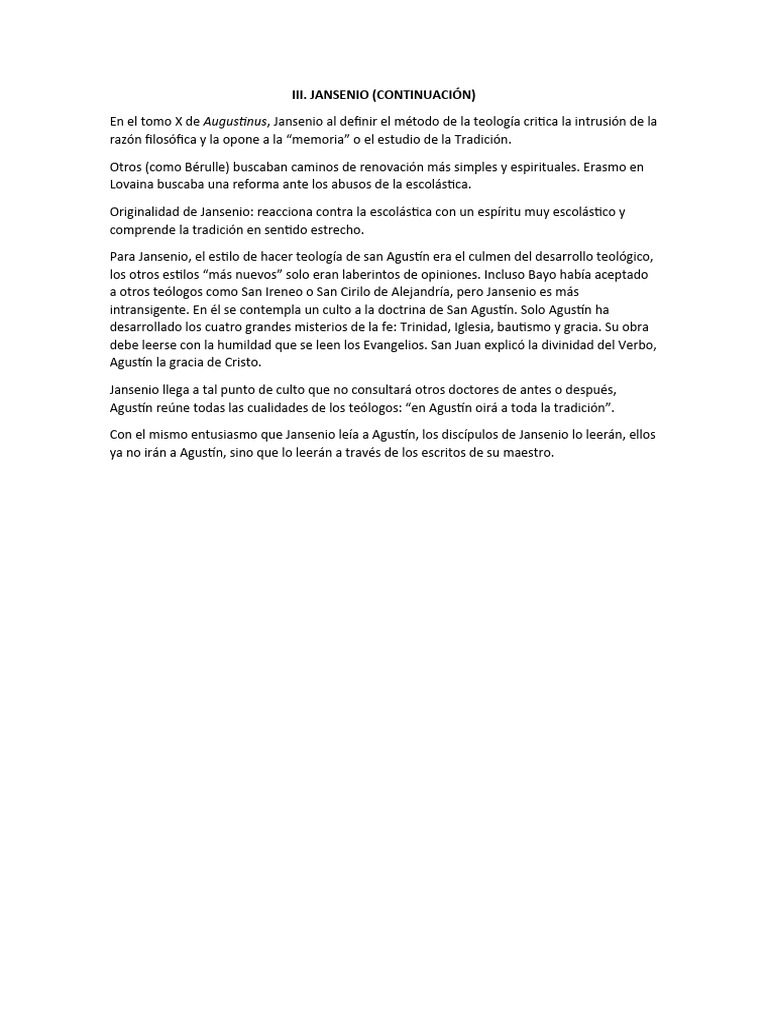 Jansenio y la Teología Agustiniana | PDF