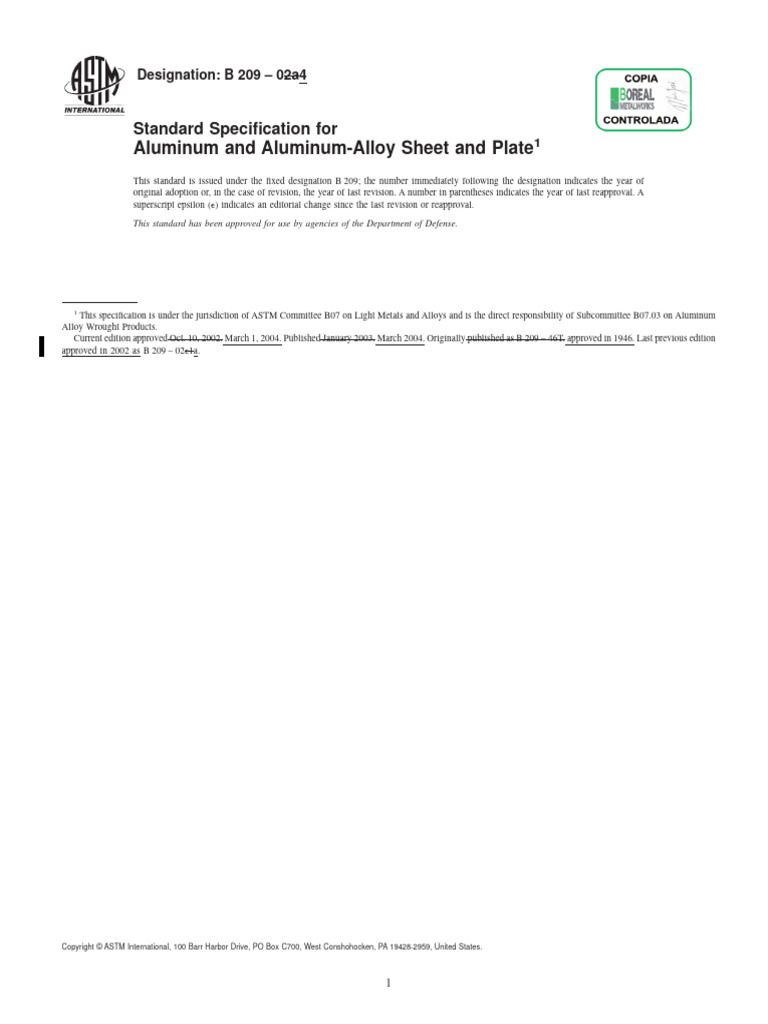 Astm b 209 Aluminio | PDF | Sheet Metal | Heat Treating