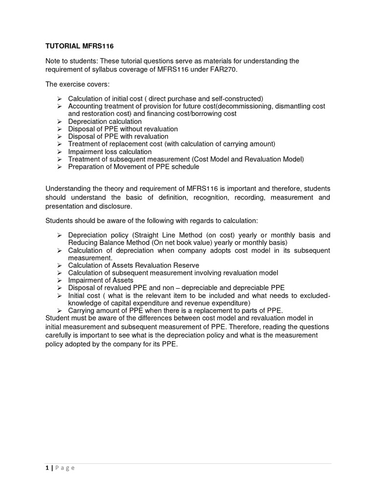 Tutorial With Guided Explanation - MFRS116 Student | PDF | Cost ...