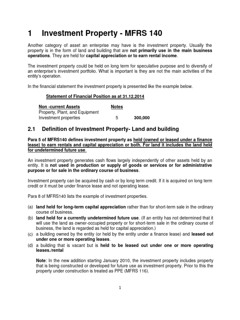 MFRS 140 Investment Properties - NOTES | PDF | Fair Value | Depreciation