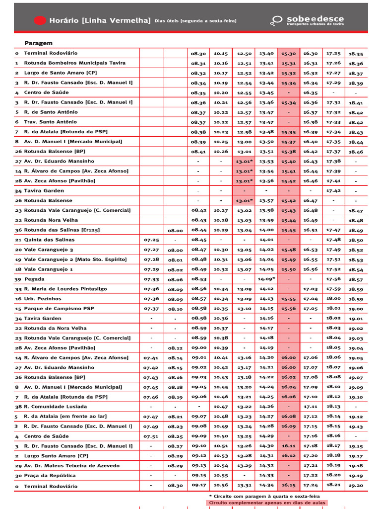 Horario Linha Vermelha | PDF